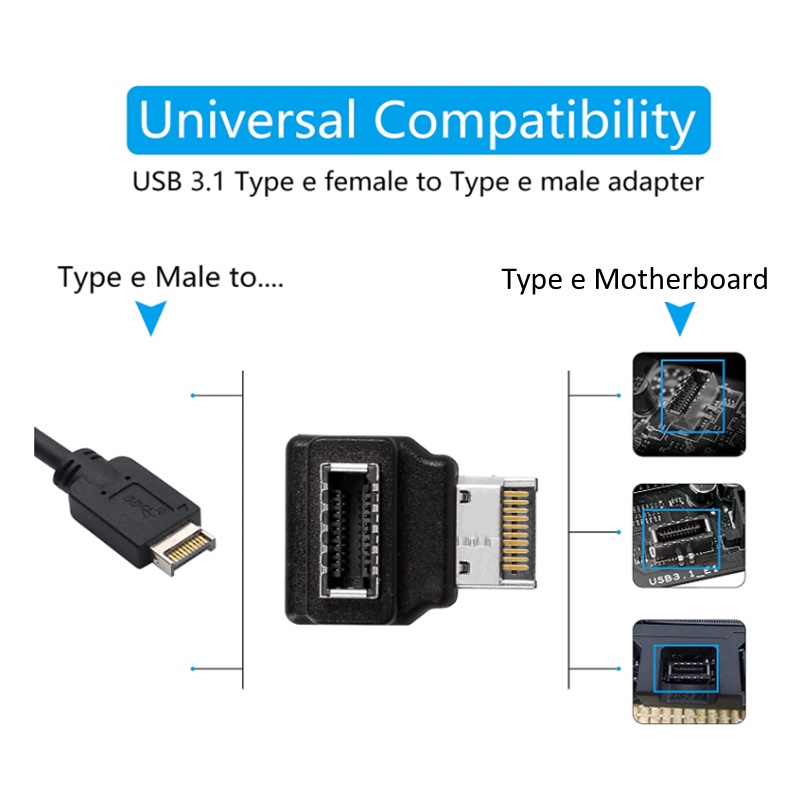 Desinn 90 Degree USB Type E Adapter USB3.2 Front Panel Internal ...