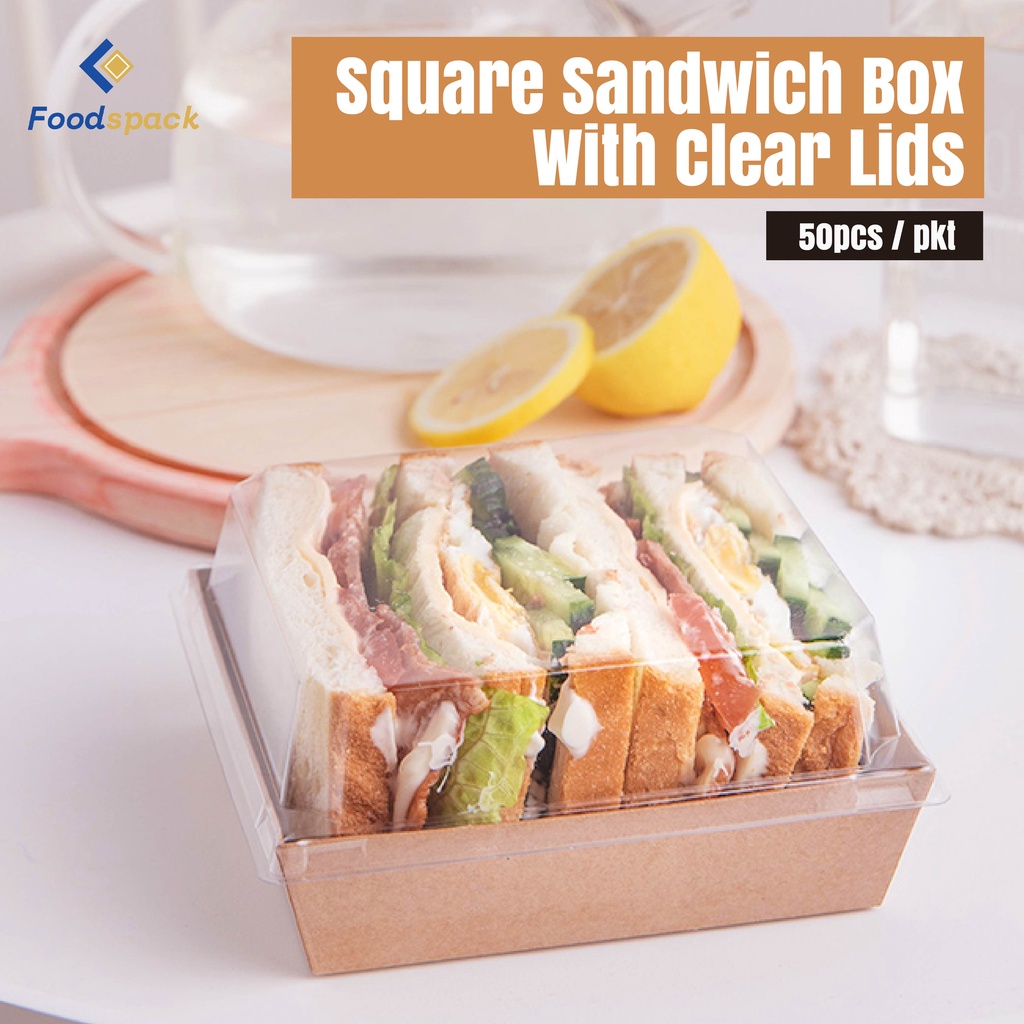 (50pcs) Square Sandwich Box With Clear Lids Square Cake Box | Shopee ...