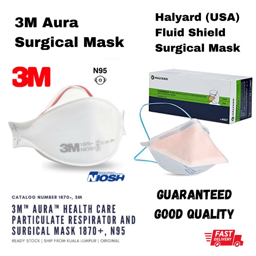 3M AURA 1870+ N95 Mask | Halyard Fluidshield Level 3 N95 Surgical Mask | Shopee Malaysia