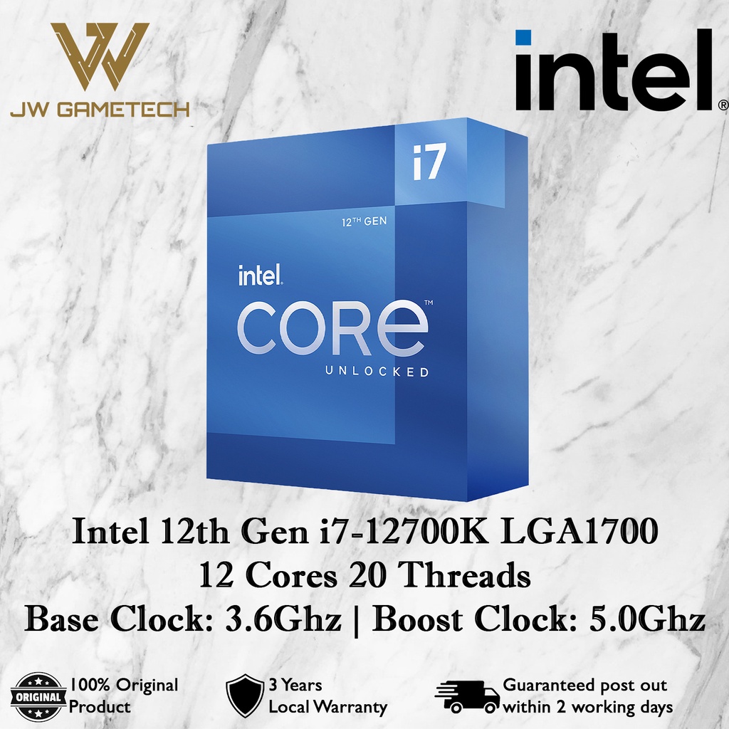 Intel 12th Gen i7-12700K LGA1700 Processor - 12 Cores 20 Threads | Base 3.6GHz Boost 5.0GHz ...