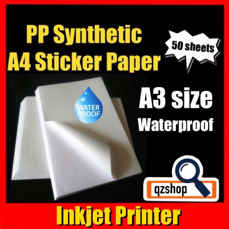 A3 WATERPROOF PP Sticker Label for inkjet printer (50 pcs/pack ...