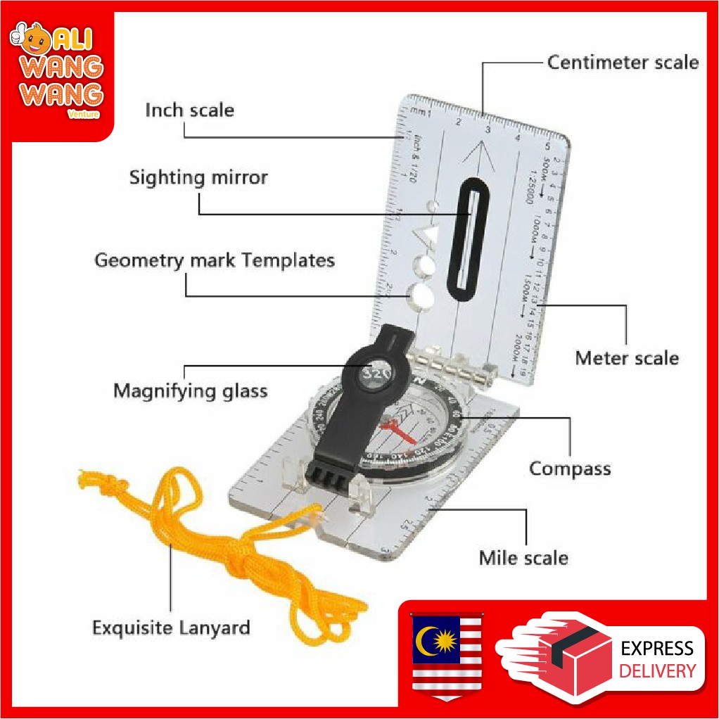 Foldable Navigation Camping Baseplate Compass Ruler Map | Shopee Malaysia