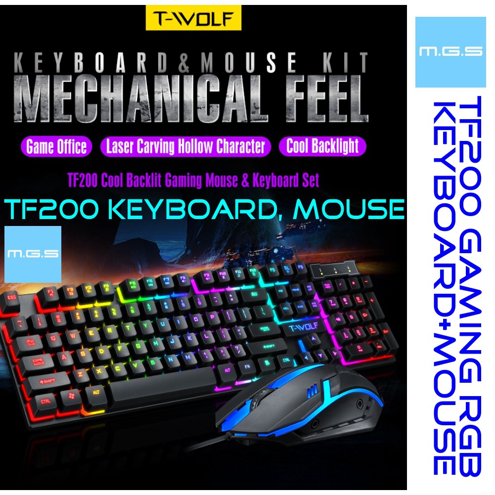 T-WOLF GAMING KEYBOARD TF200 T20 TF230 RGB LED GAMING KEYBOARD MOUSE ...