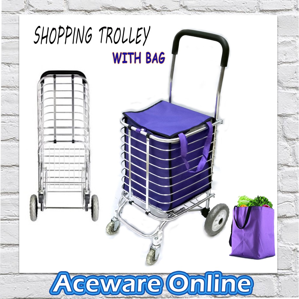 4 Wheel Foldable Trolley Aluminium Lightweight Shopping Cart with Bag ...