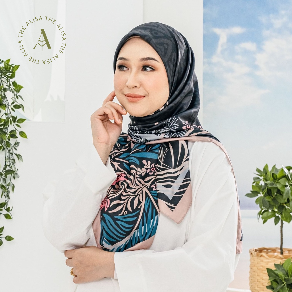 TA Sophia Teak by The Alisa | Square Hijab | Tudung Bawal | Silky Matte Satin | Black | Shopee ...