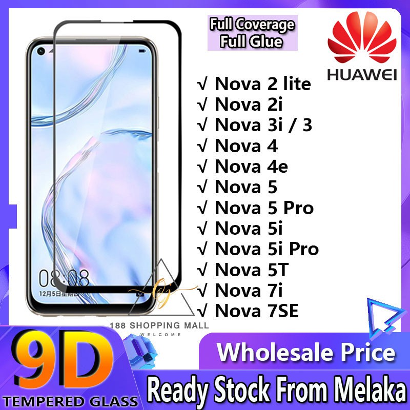 HUAWEI Nova Tempered Glass Screen Protector FULL COVER 9D Nova 2i 2 Lite 3 3i 3e 4 4e 5 5i 7i ...