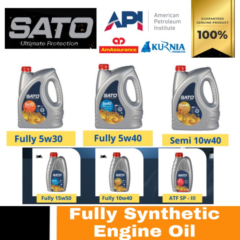 SATO Fully Synthetic Semi engine oil motor atf 5w 40 30 10w-40 CF honda ...