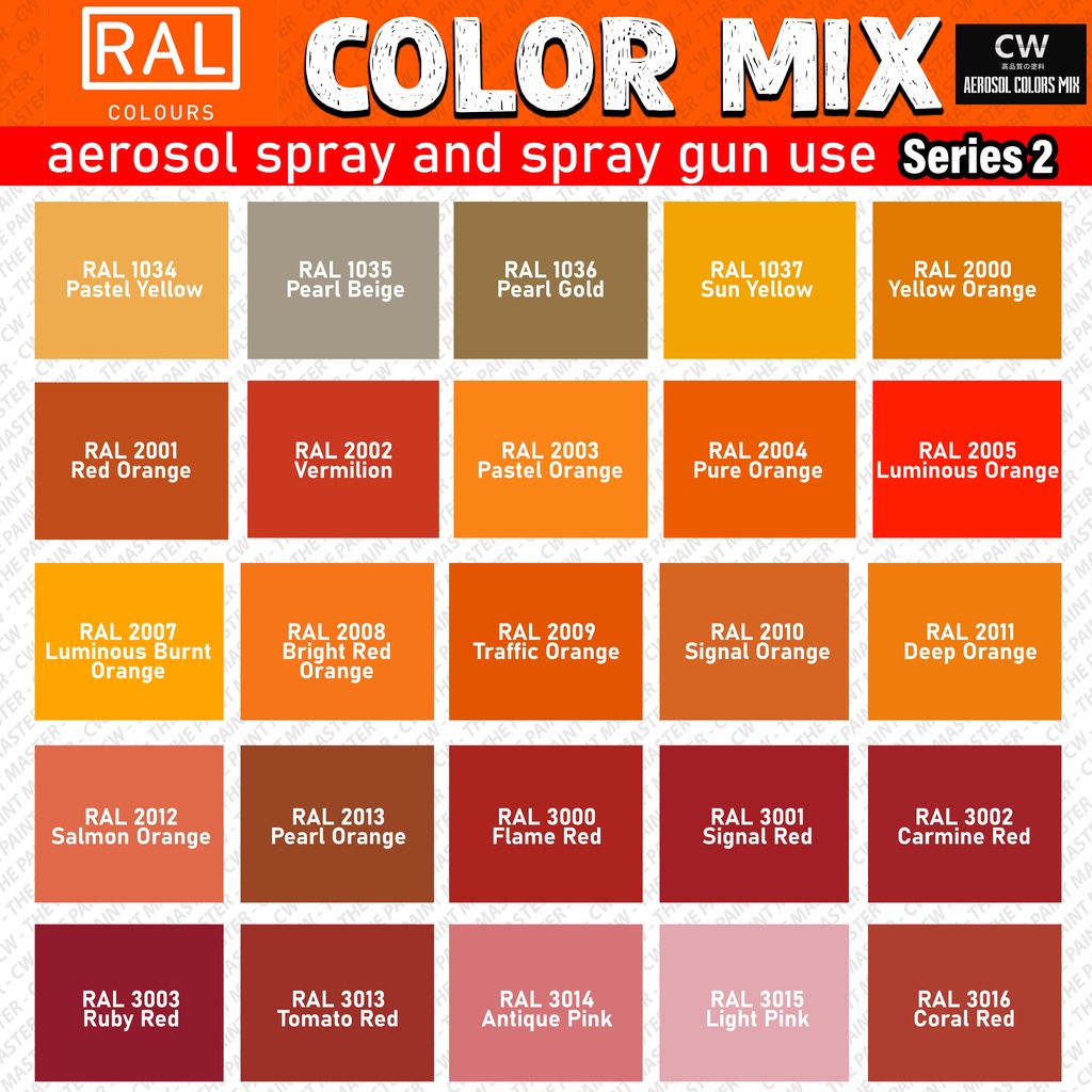 [ RAL Color Series 2 ] RAL1034 To RAL3016 Aerosol Tin Spray Kaler ...