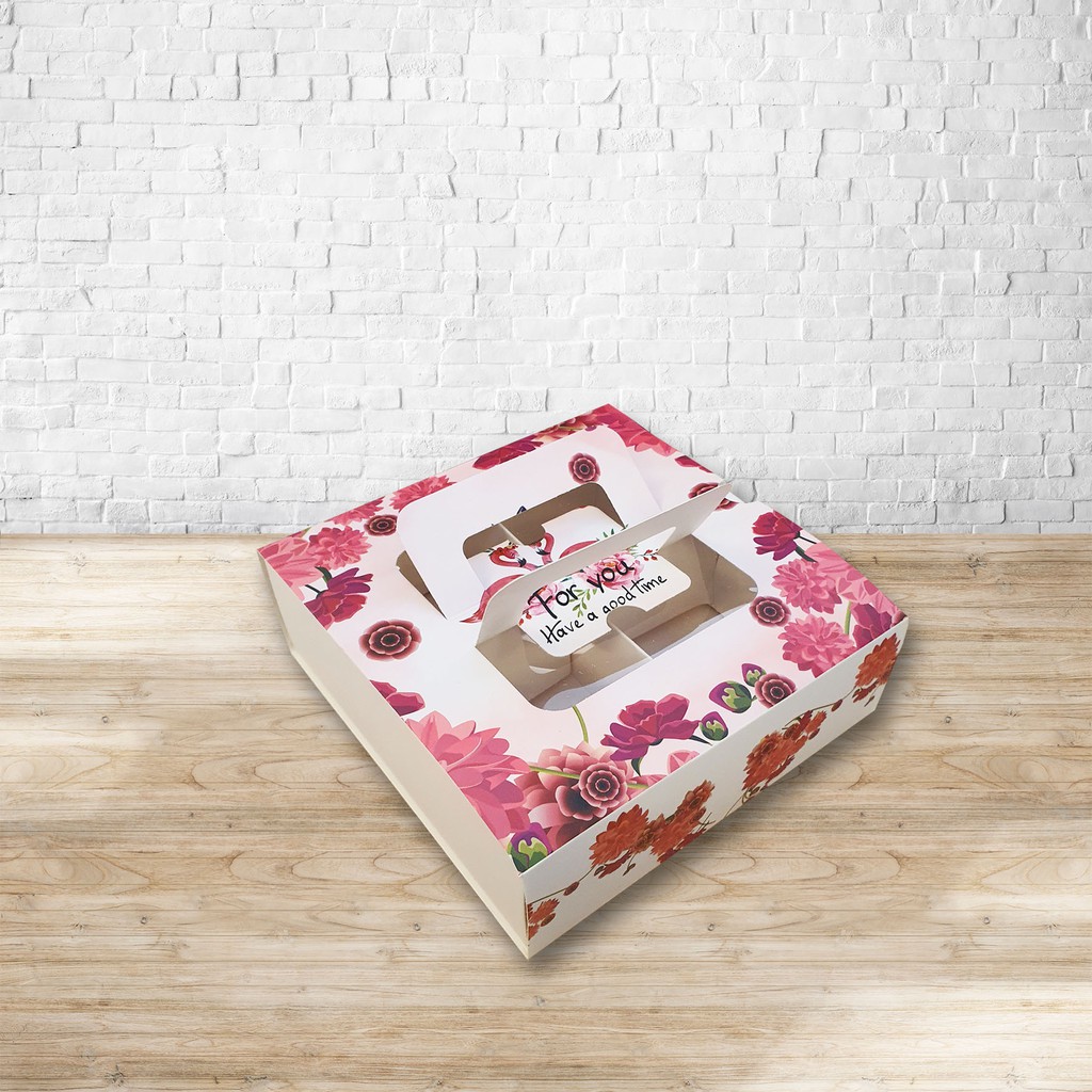 Red Flower Dessert Box | Mooncake box | Gift box | Cake Box | Kotak Kek ...