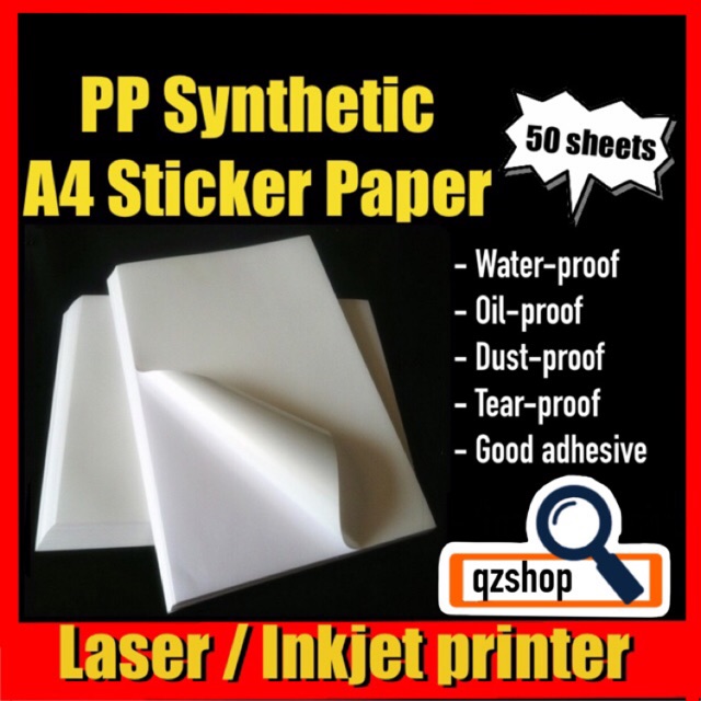  50 Pcs pack WATERPROOF Sticker Paper PP Synthetic A4 Label For Inkjet 