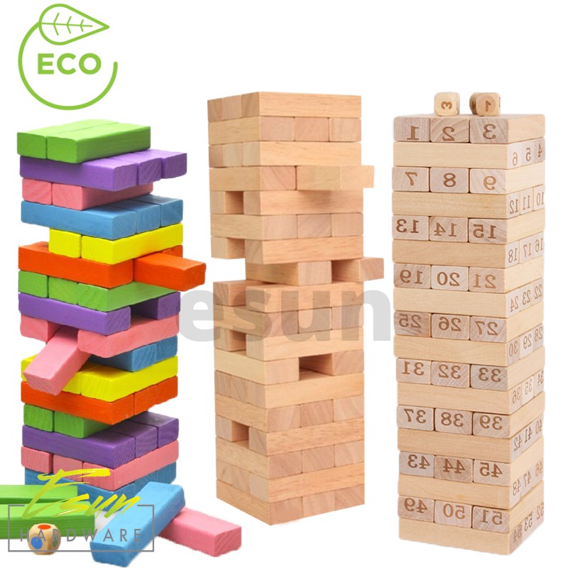 48pcs US Wooden Jenga Compatible Size Classic Building Stacking Blocks ...