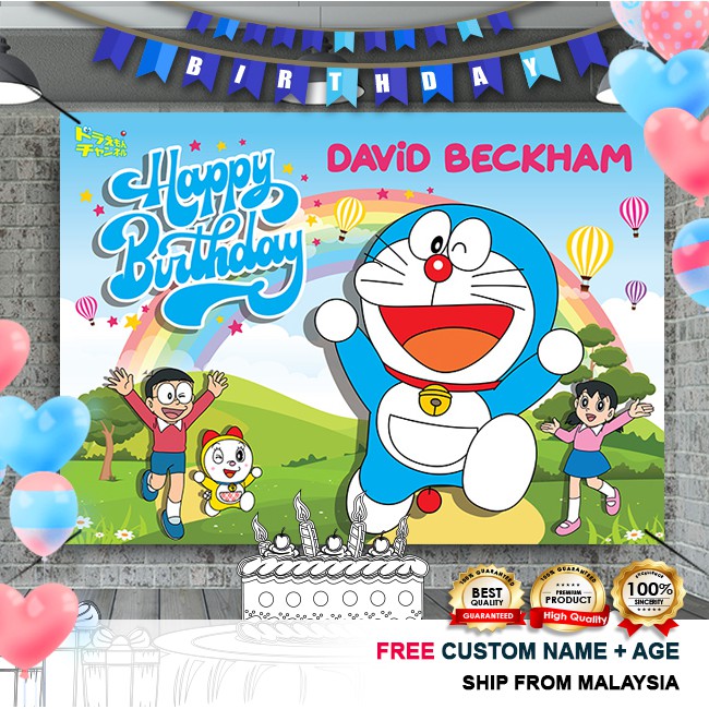 Birthday Banner / Birthday Backdrop / Hari Jadi - Doraemon | BeeCost