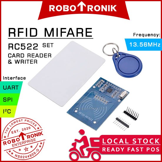 RFID Mifare RC522 Card Reader & Writer Module (13.56MHz) 522 MF522 UART SPI I2C for Arduino ...