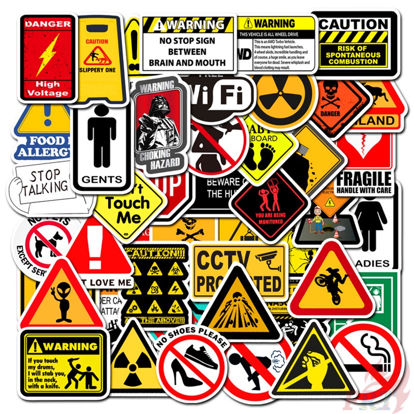 50Pcs/Set Warning Sign Warning Marks Caution Series 03 Stickers DIY ...