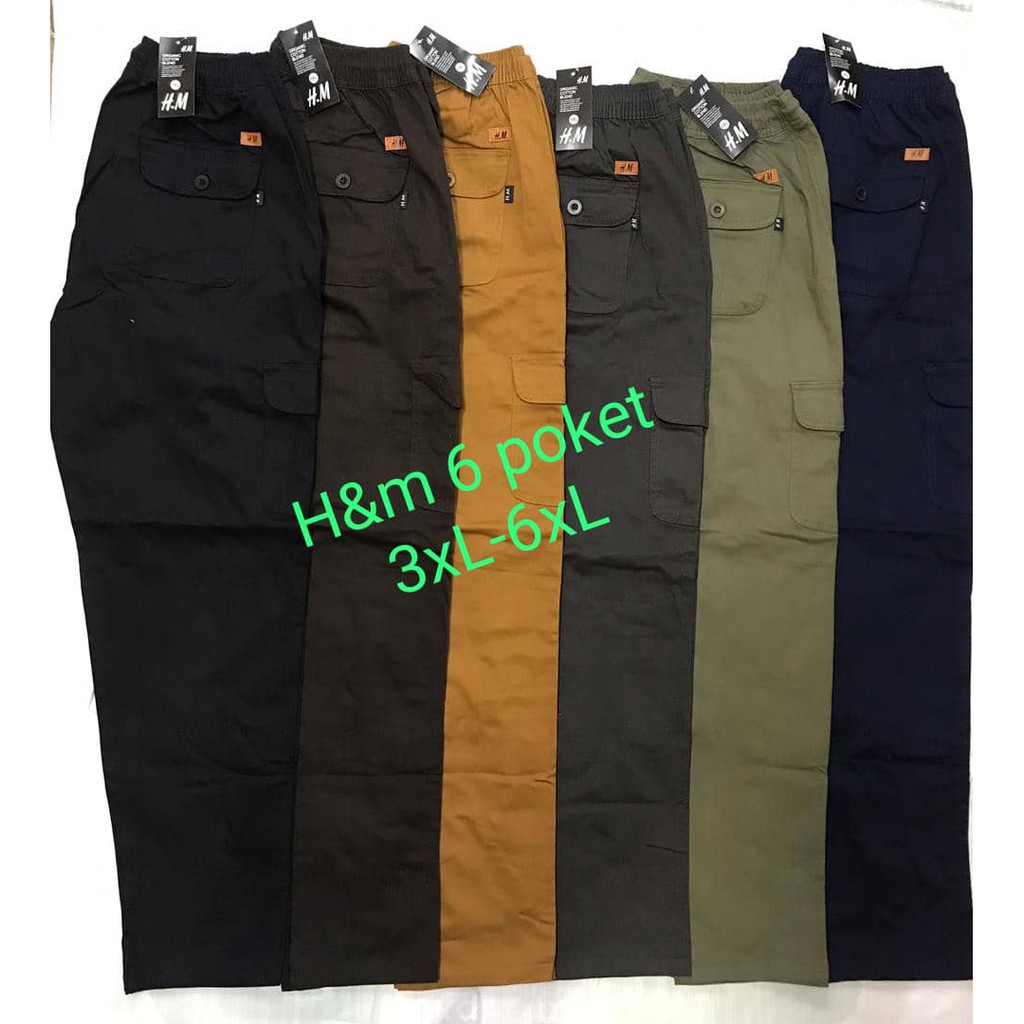 (3XL-6XL)READY STOCK H.M Seluar Kargo Jogger Slack 6 Poket Kain Tebal ...