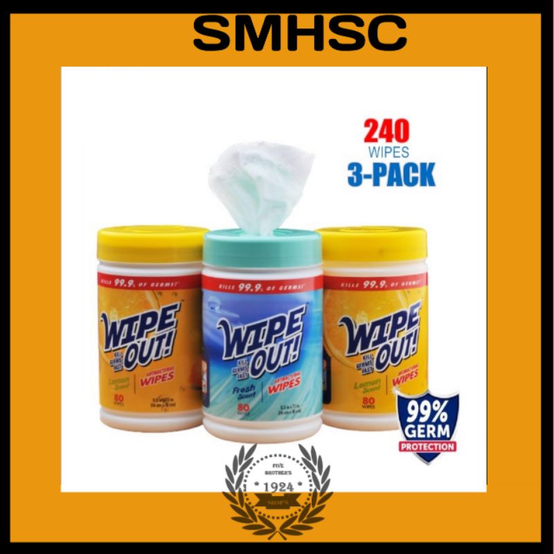 WIPE OUT Wet Wipes Antiseptic Wipe Lemon & Fresh Scent Disinfection ...
