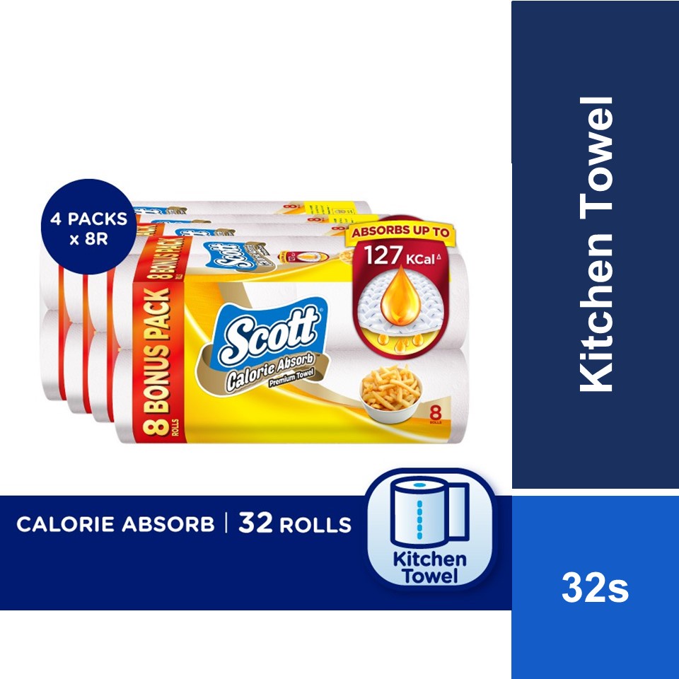 Scott Kitchen Towel Calorie Absorb ( 8 Rolls x 4 packs ) | Shopee Malaysia