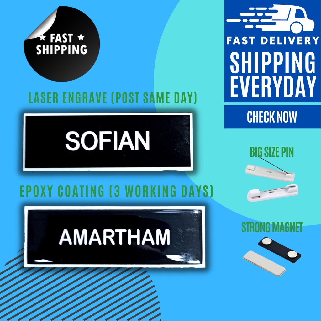 Engrave / Epoxy Name Tag (Siap 5min) Pin/Magnet Government Style (POS ...