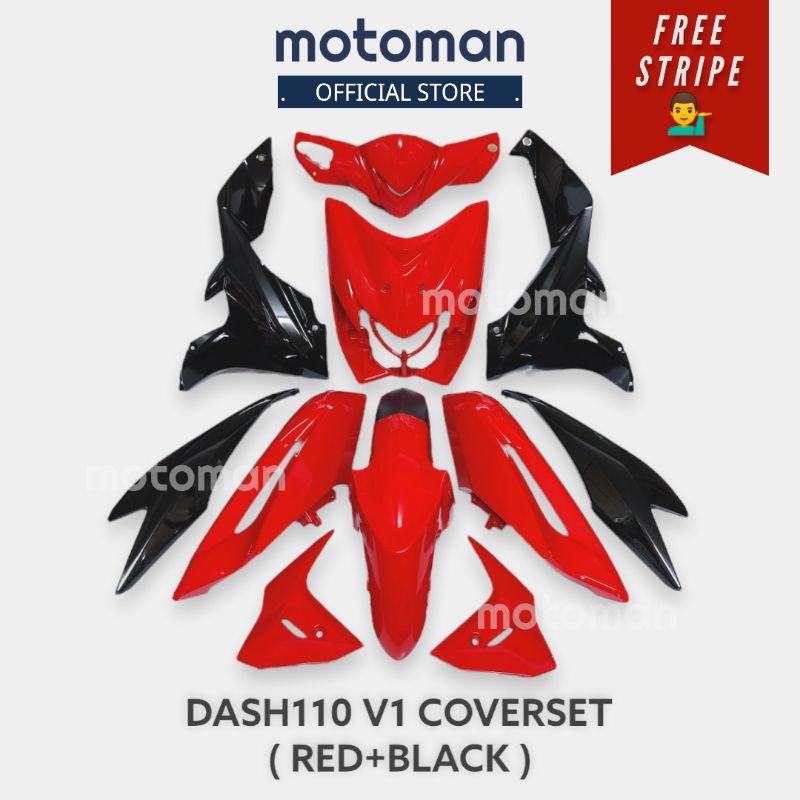 Honda Dash110 V1 Complete Cover Set Red Black Dash 110 V1 Kaver Coverset Merah Hitam Wave DashV1 ...
