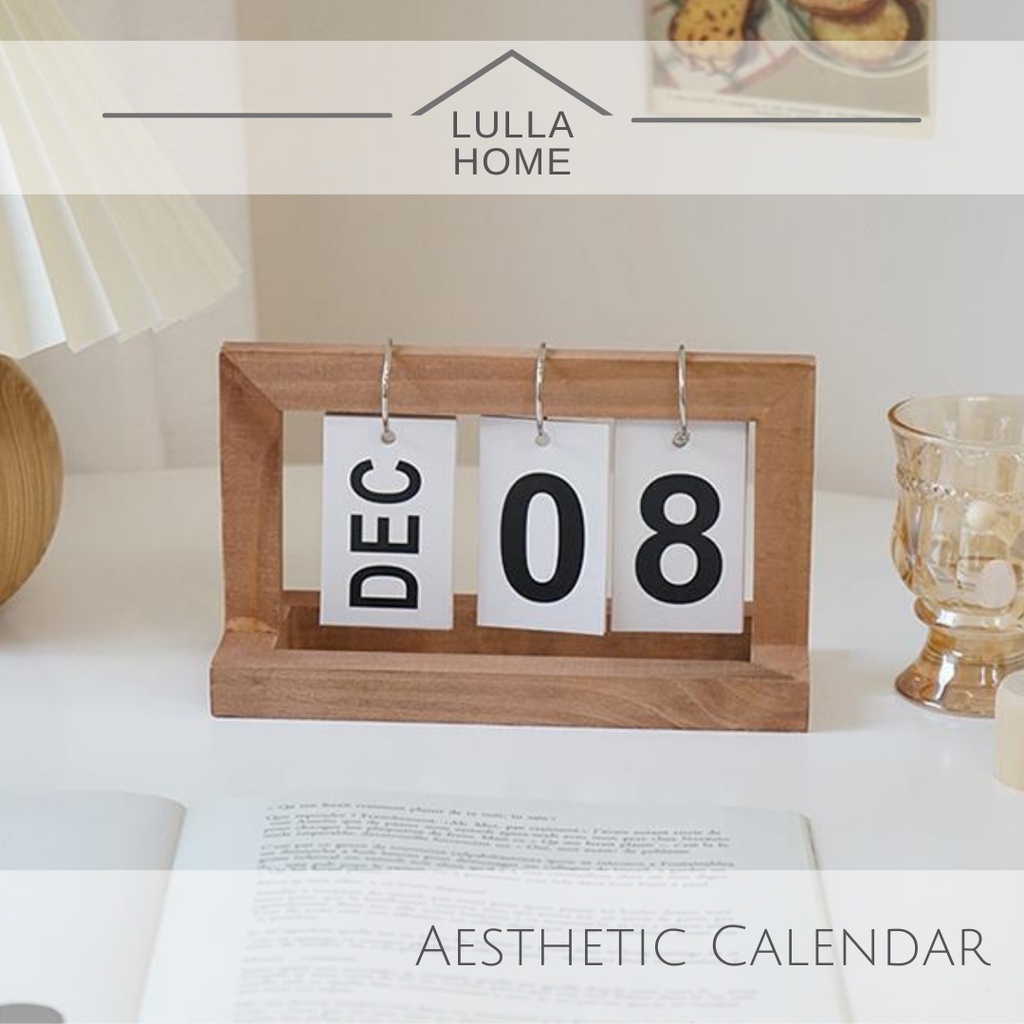 LullaHome Simple Minimalist Aesthetic Wooden Calendar Nordic Flipping ...