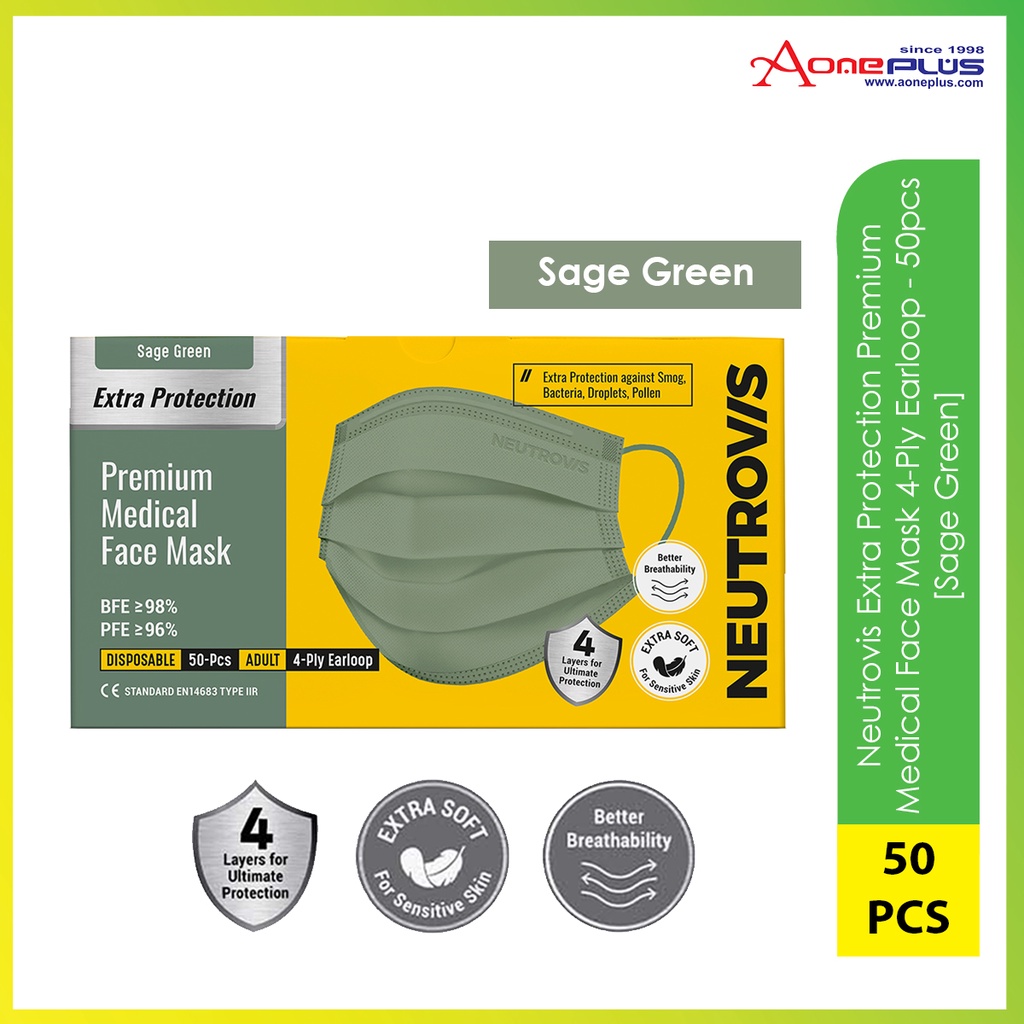 Neutrovis Extra Protection Premium Medical Face Mask 4-Ply Earloop - 50 ...