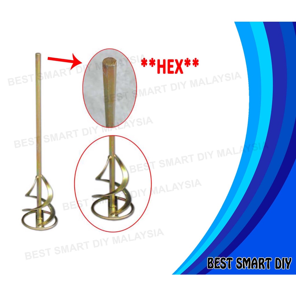 (HEX) Paint mixer 80mm X 400mm X 10mm HEAVY DUTY CEMENT PAINT PLASTER ...