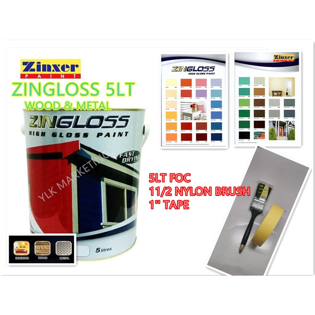 YLK 【5L】ZINXER PAINT Zingloss HIgh Gloss Fast Drying Paint/ Cepat ...