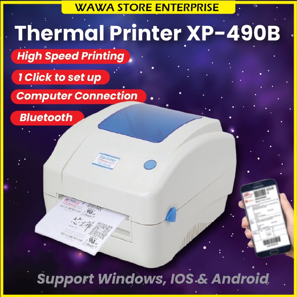 XPrinter XP-490B Bluetooth Thermal Printer 3pin Plug Shipment Waybill ...