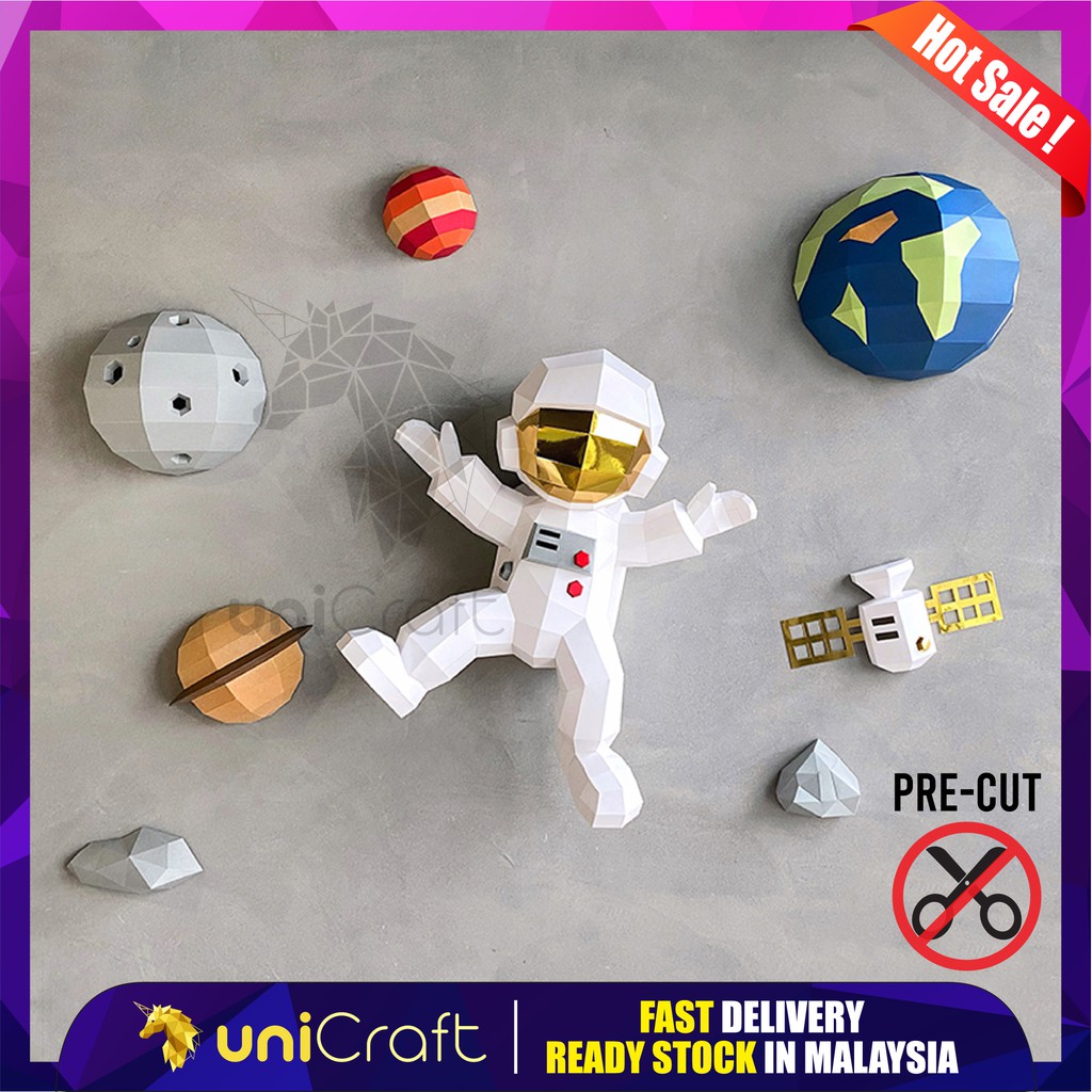 UNICRAFT Astronaut Planet Pre-Cut DIY Home Wall Decor Paper Craft Art ...