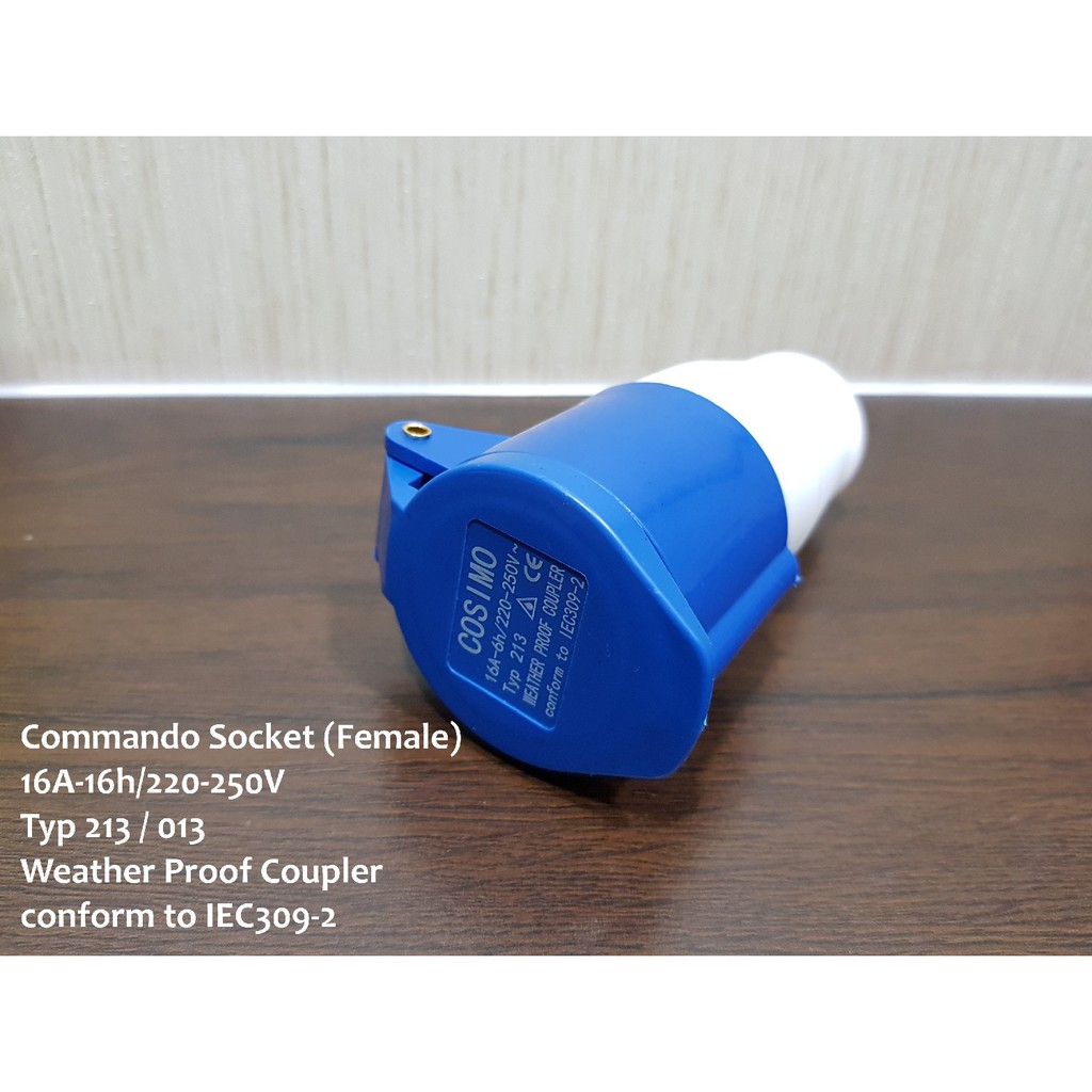 INDUSTRIAL COMMANDO SOCKET - FEMALE (3 PIN SOCKET) 16AMP 220V | Shopee ...