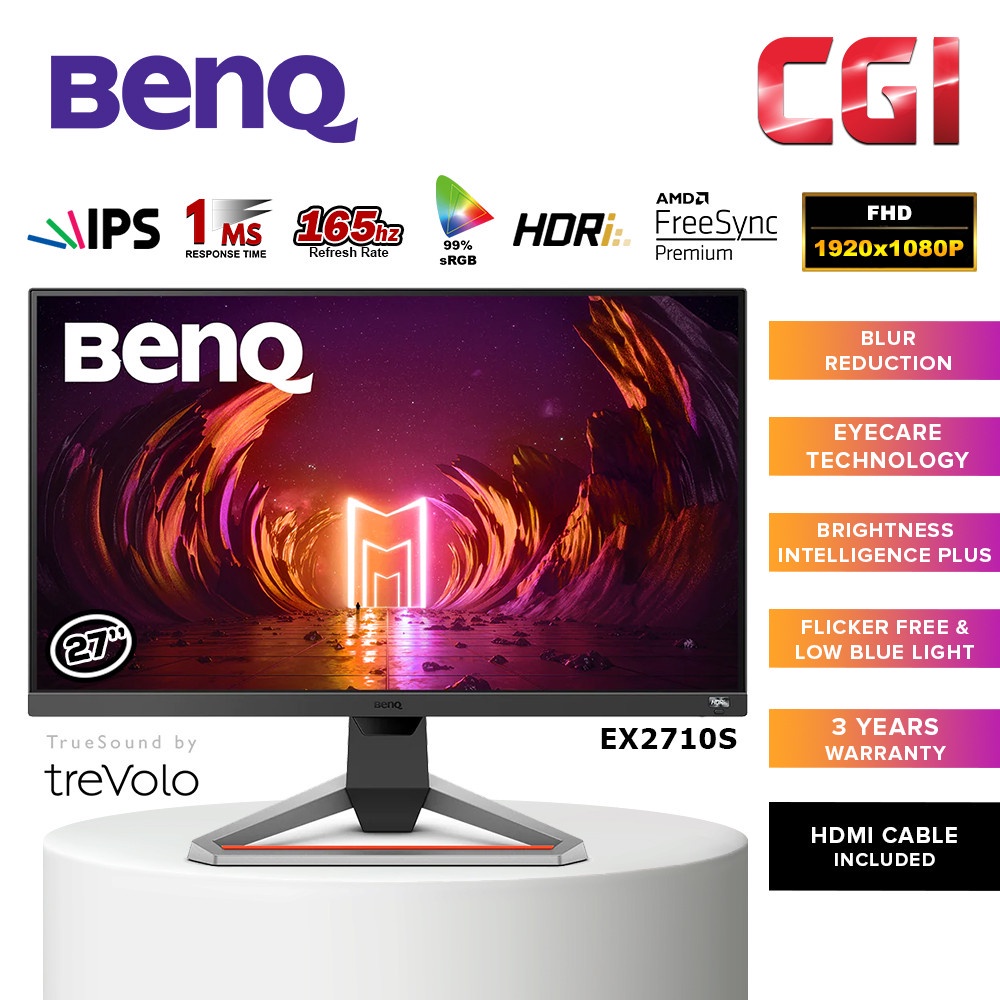 BenQ Mobiuz FHD IPS HDRi 165Hz 1ms AMD Free Sync Gaming Monitor EX2710S ...