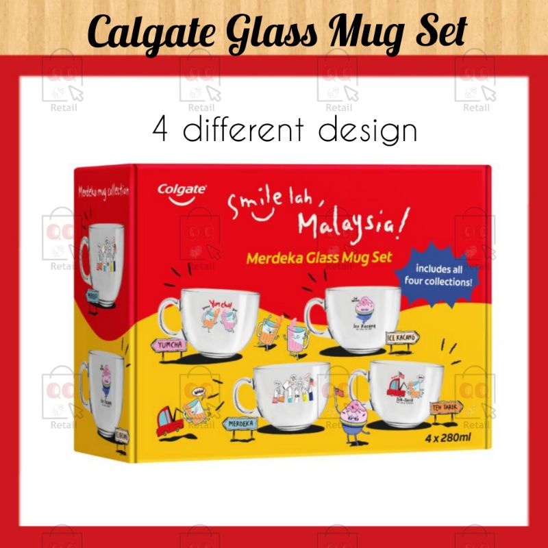 Colgate Merdeka Glass Mug 1 set (4 pieces different design) | Shopee ...