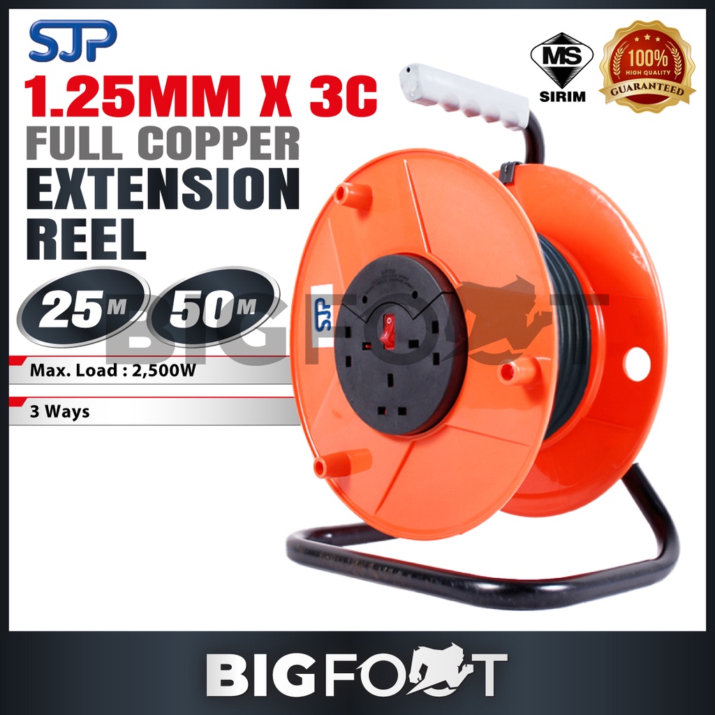 SJP Heavy Duty 3 Way Extension Cord Reel | 25 Meter & 50 Meter | 100% ...
