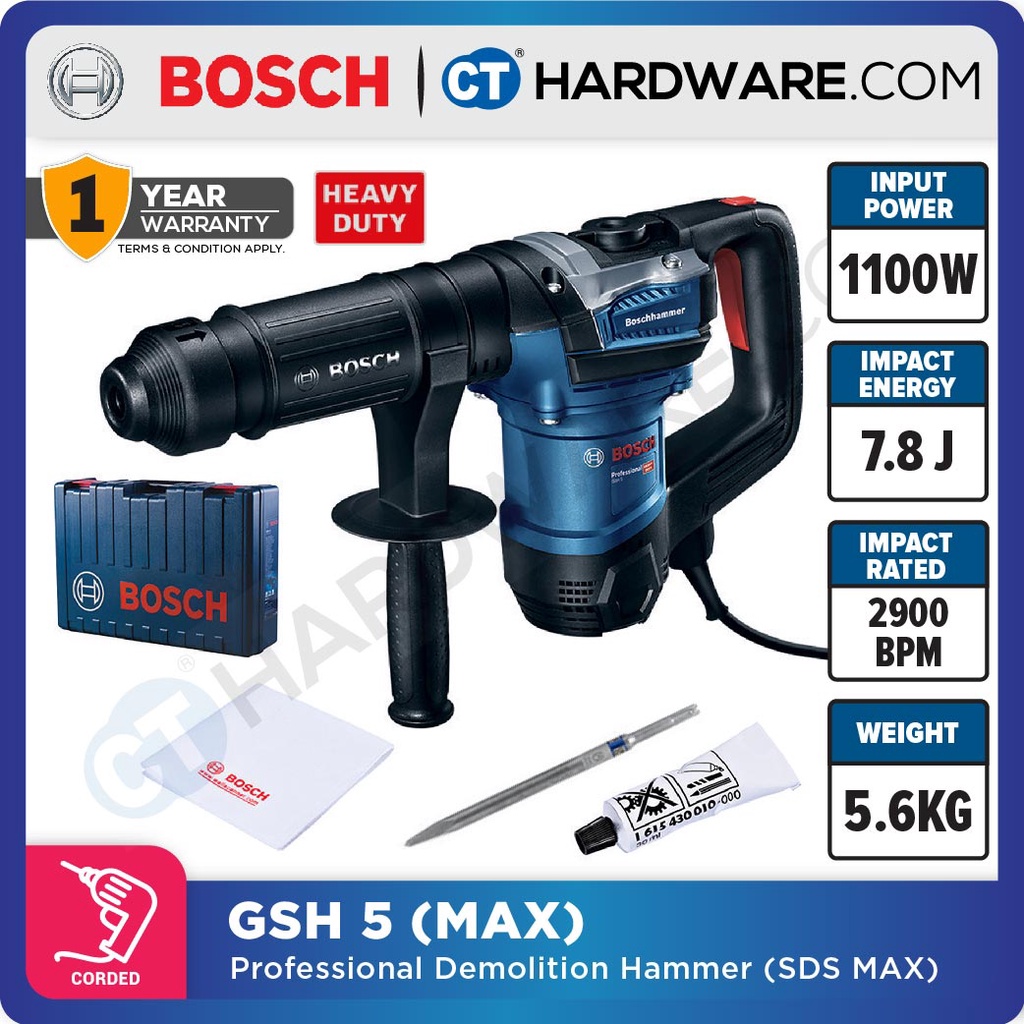 Bosch GSH 5 Professional Demolition Hammer With SDS-Max 1100W ( GSH5 ) | Shopee Malaysia