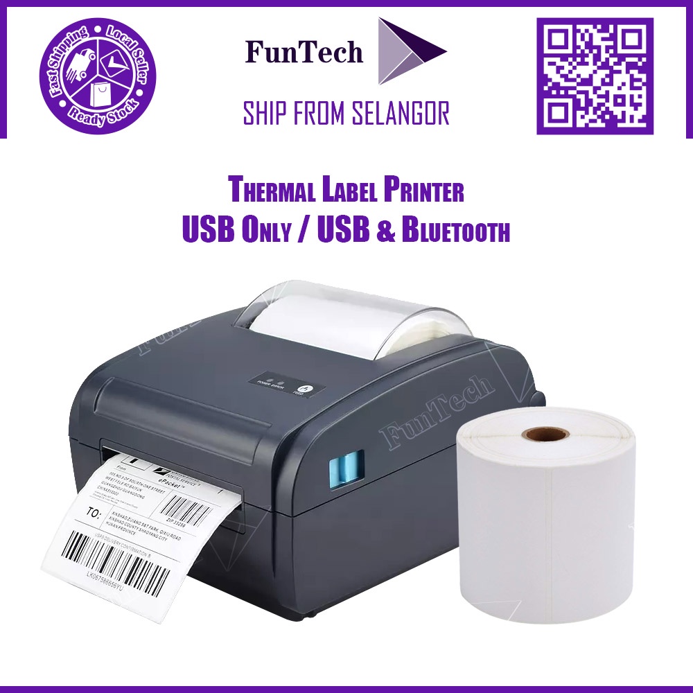 FunTech Waybill Printer Thermal AWB A6 PDF USB Pos Laju J&T Sticker ...
