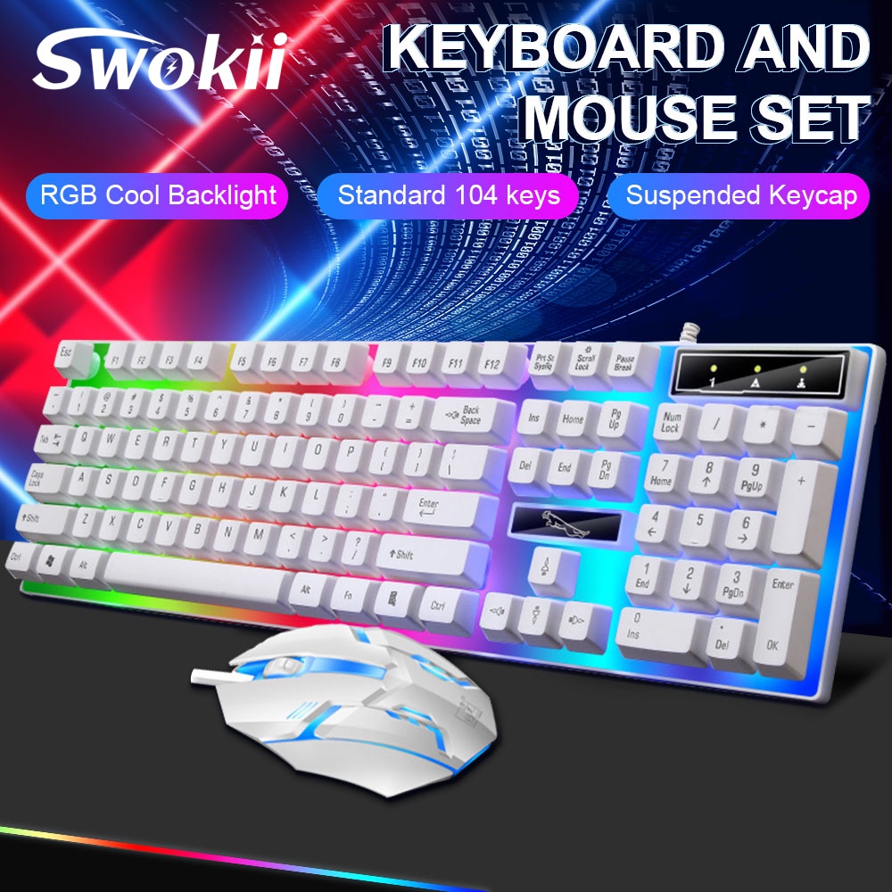 Swokii G21B Gaming Keyboard and Mouse Combo RGB Backlit Gaming Keyboard ...