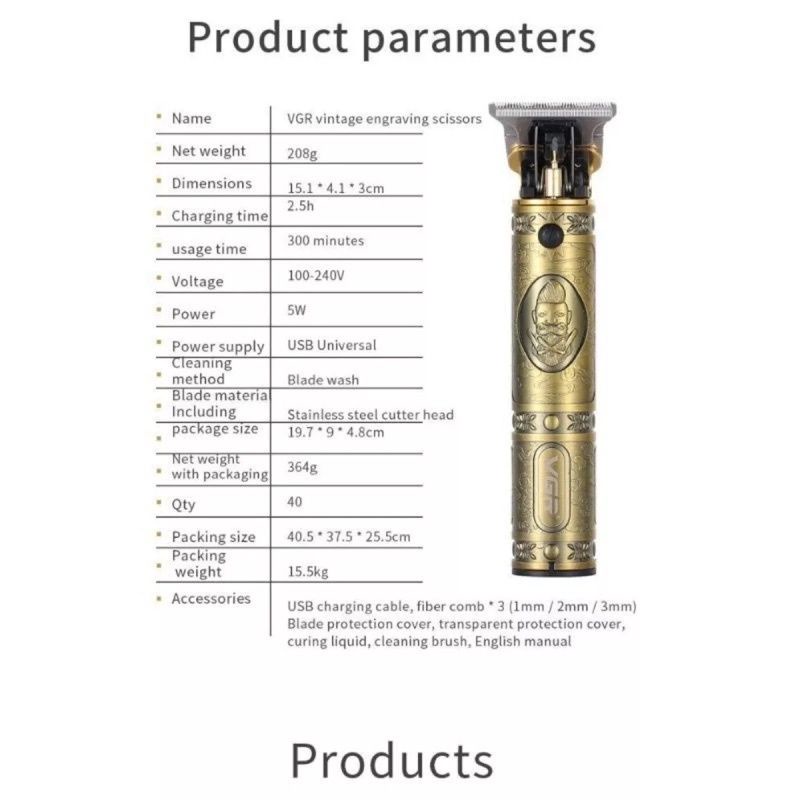 Original VGR V-82 Zero adjustable professional rechargeable hair trimmer japan design hair ...