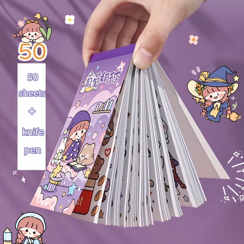 50 stickers book with carving knife cute girl hand account stickers ...