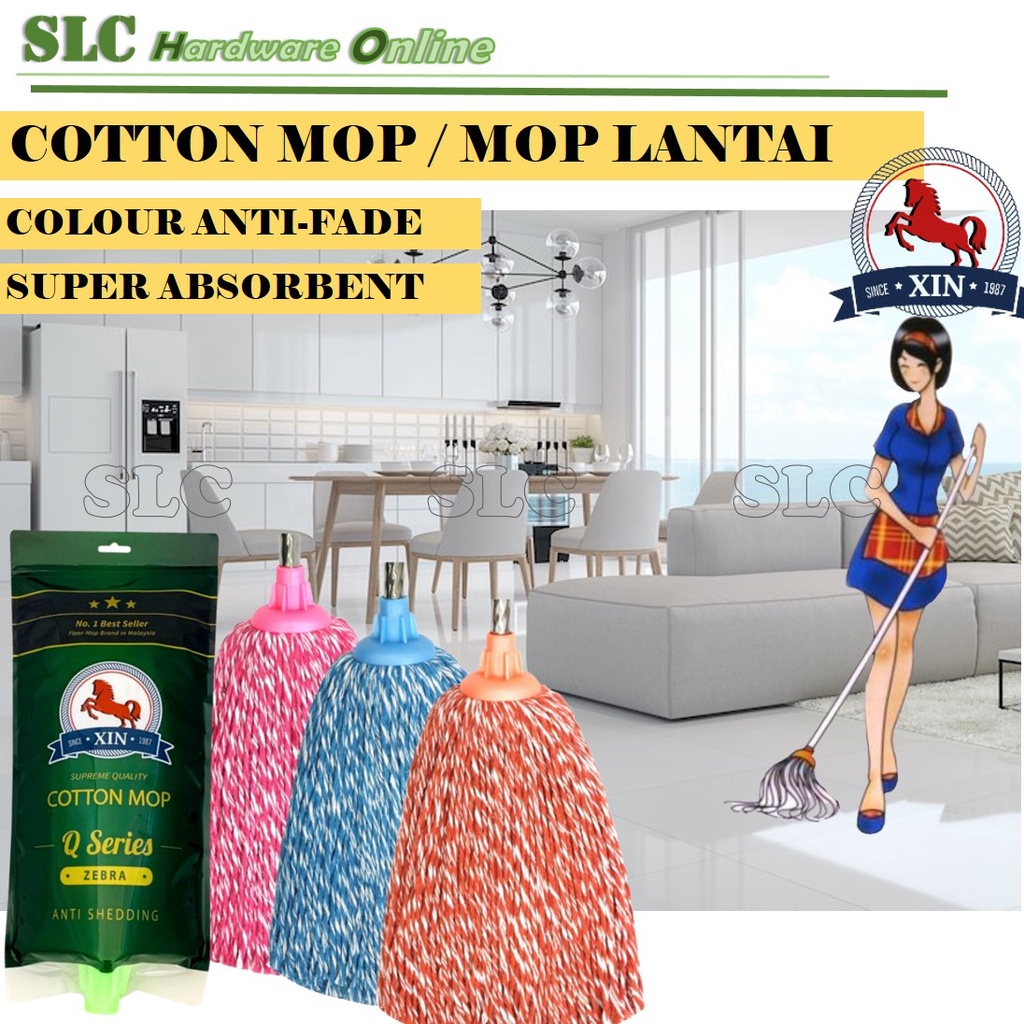 [ XIN HORSE BRAND Q-SERIES #450 #600 ] COTTON COLOUR MOP / MOP LANTAI ...