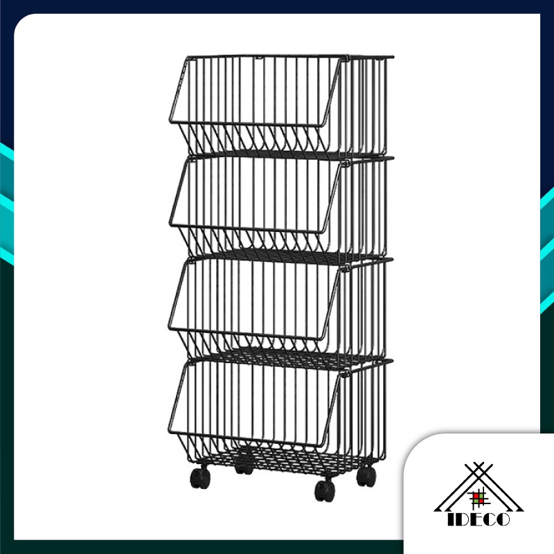 iDECO 4 Tiers Movable Kitchen Rack Trolley Storage Rack Spice Rack ...