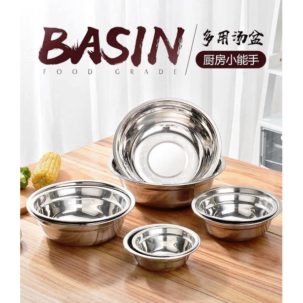 Stainless Steel Basin Deep Mixing Salad Bowl Multipurpose Food Dish ...