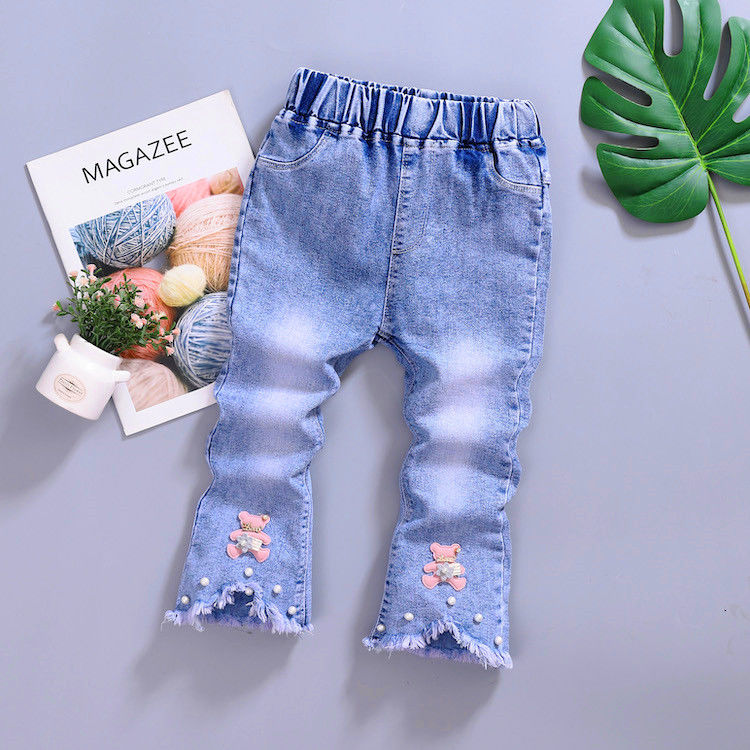 Seluar Jeans Baby Girl Light Blue Long Pants Stretch Bell Bottom Jeans ...