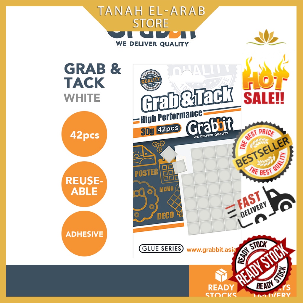 42 pcs pelekat putih penanda GRABBIT Grab & Tack White Adhesive Tack ...