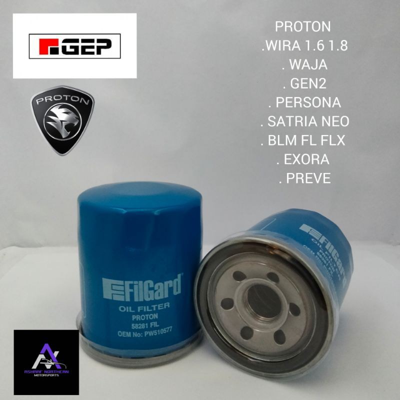 OIL FILTER PROTON WIRA 1.6 1.8 /WAJA/GEN2/PERSONA/SATRIA NEO/BLM FL FLX ...