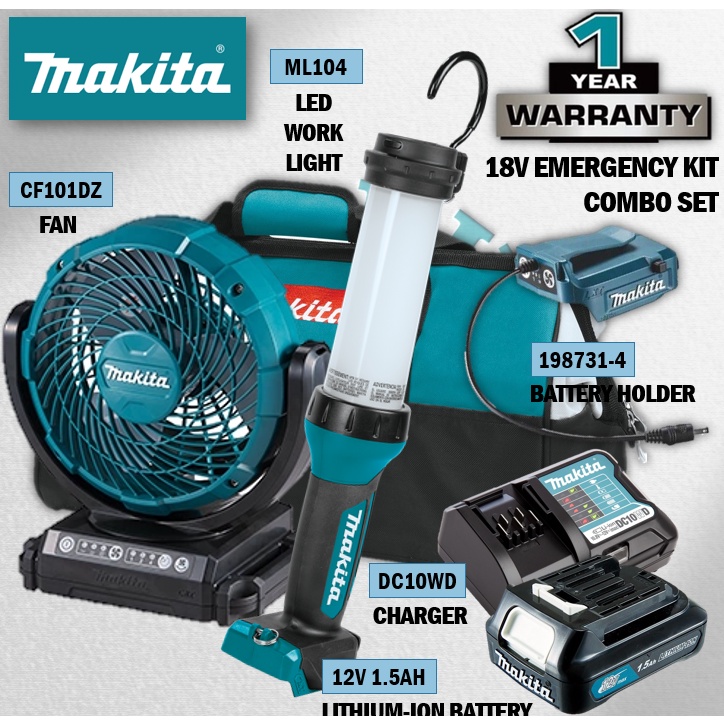 MAKITA 12V Emergency Kit Combo Set RM888 ( CF101DZ 12Vmax Cordless Fan ...