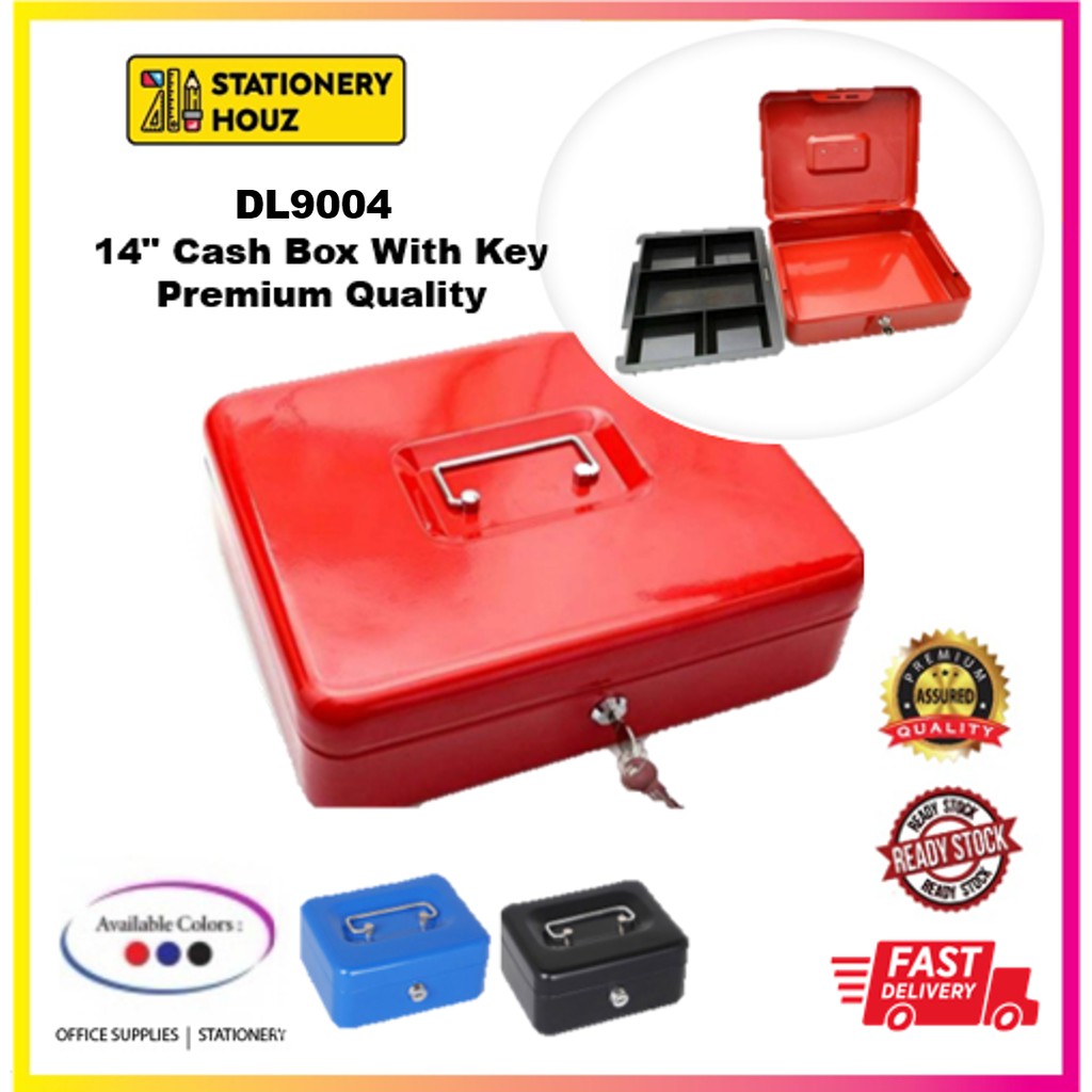 [Ready Stock] 14" / 5" Steel Metal Petty Cash Money Box | Security Key ...