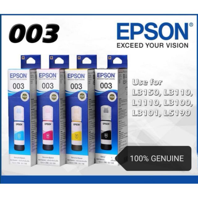 100% ORIGINAL Epson 003 T003 65ML FOR PRINTER L1110 / L3100 / L3101 ...