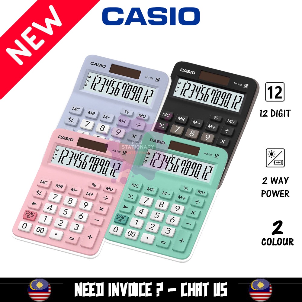 Casio MX-12B 12-Digit Calculator Colourful New 2022 / Kalkulator Mesin Kira Battery Solar ...