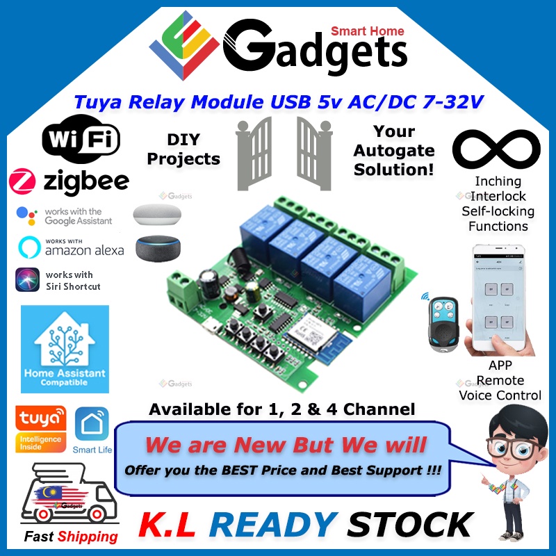 Tuya WiFi Zigbee RF Relay Wifi Switch Autogate Remote 1-4 CH USB 5V + AC DC 7-32V works with ...