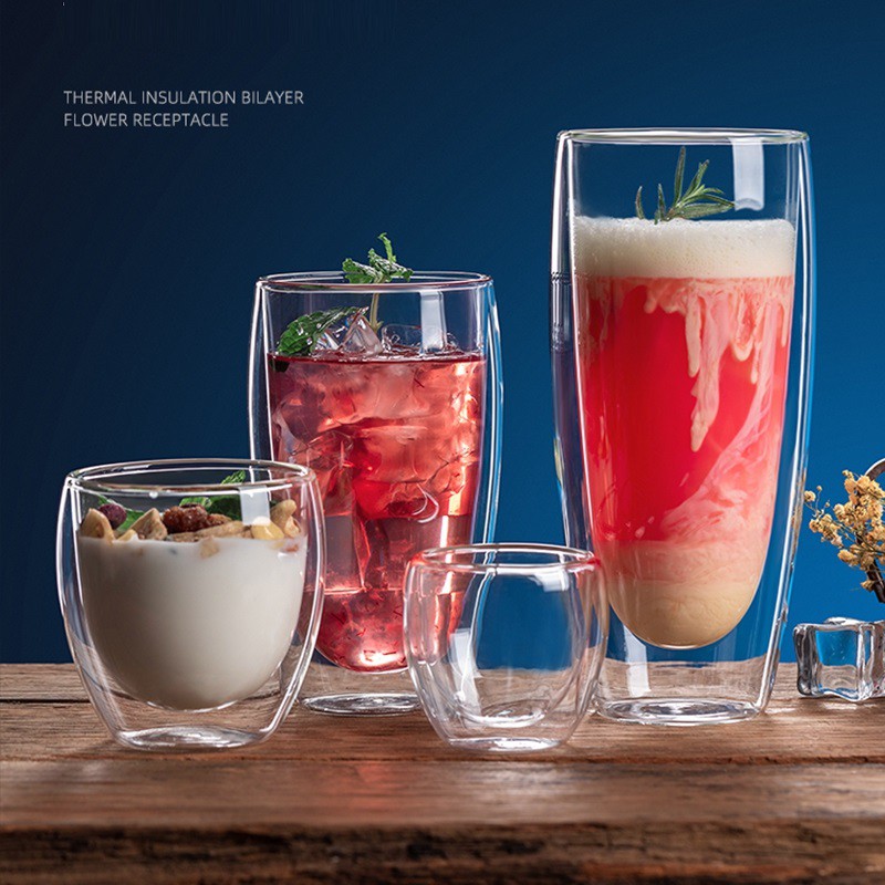 Glass Cup Double Layer Heat Coffee Cup Milk Fruit Juice Tea Cup Drink ...
